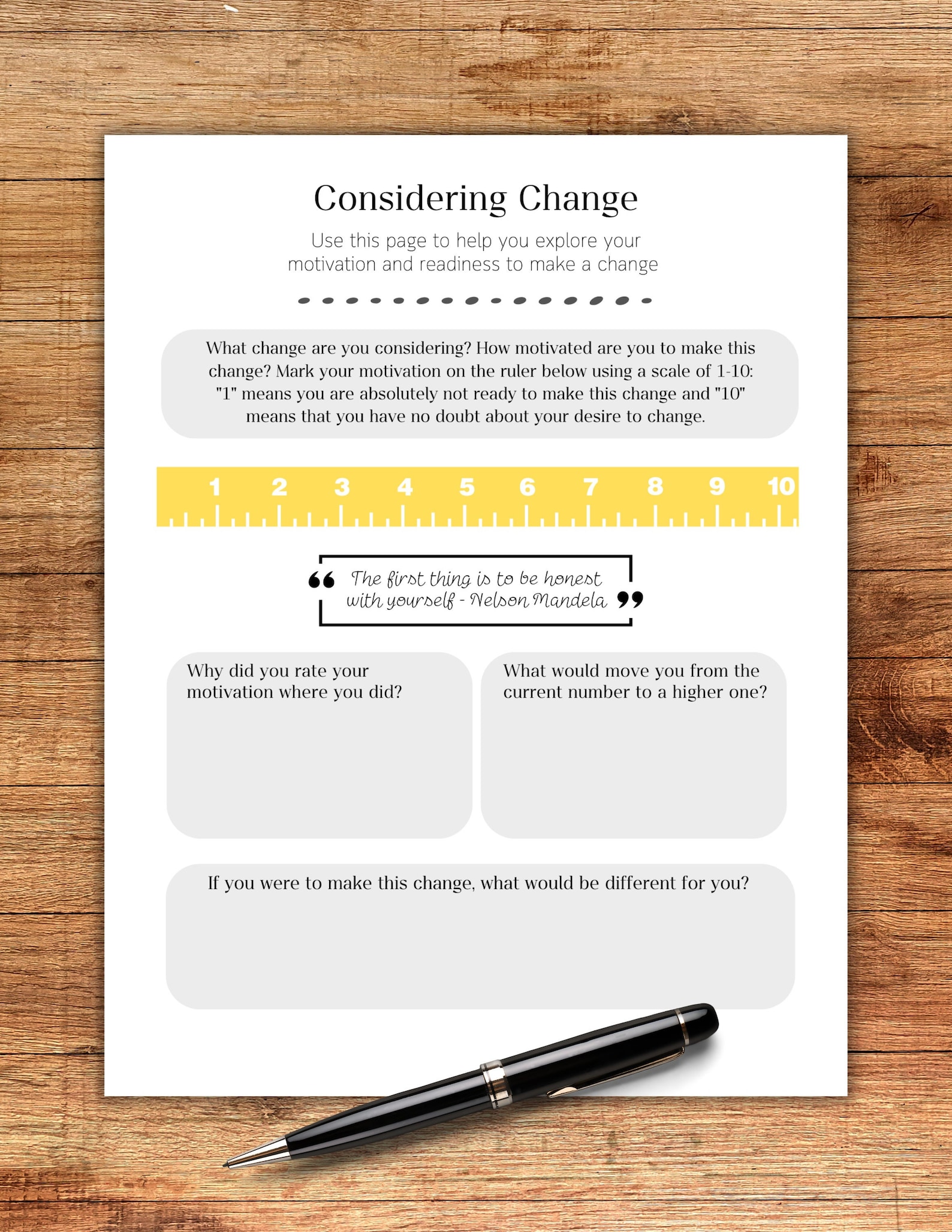 Behaviour Therapy Worksheet, Motivational Interviewing, Readiness Ruler ...