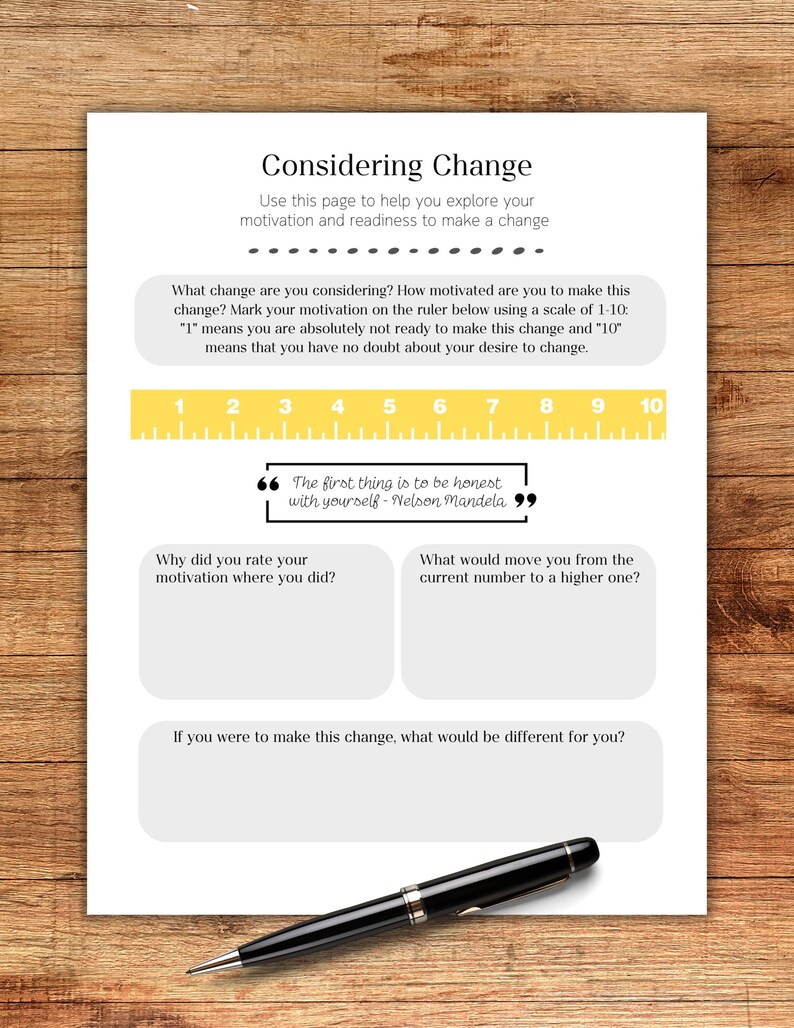 Behaviour Therapy Worksheet, Motivational Interviewing, Readiness Ruler ...