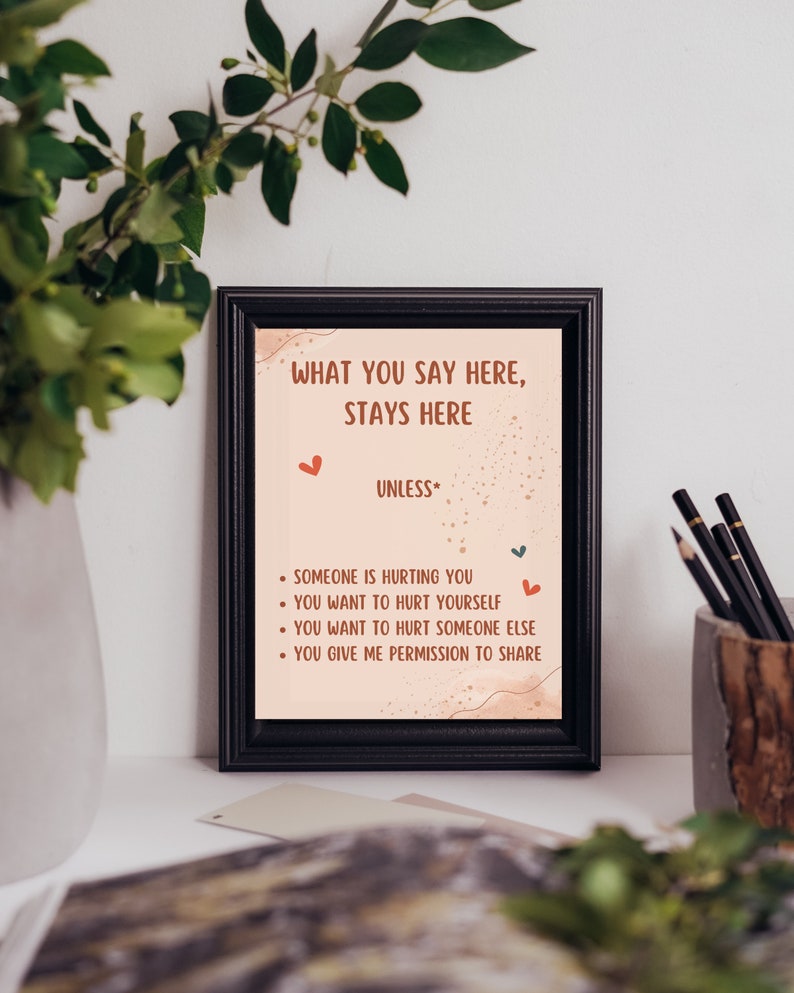 Therapy Confidentiality Sign, Printable, Therapist Gift, Social Worker ...