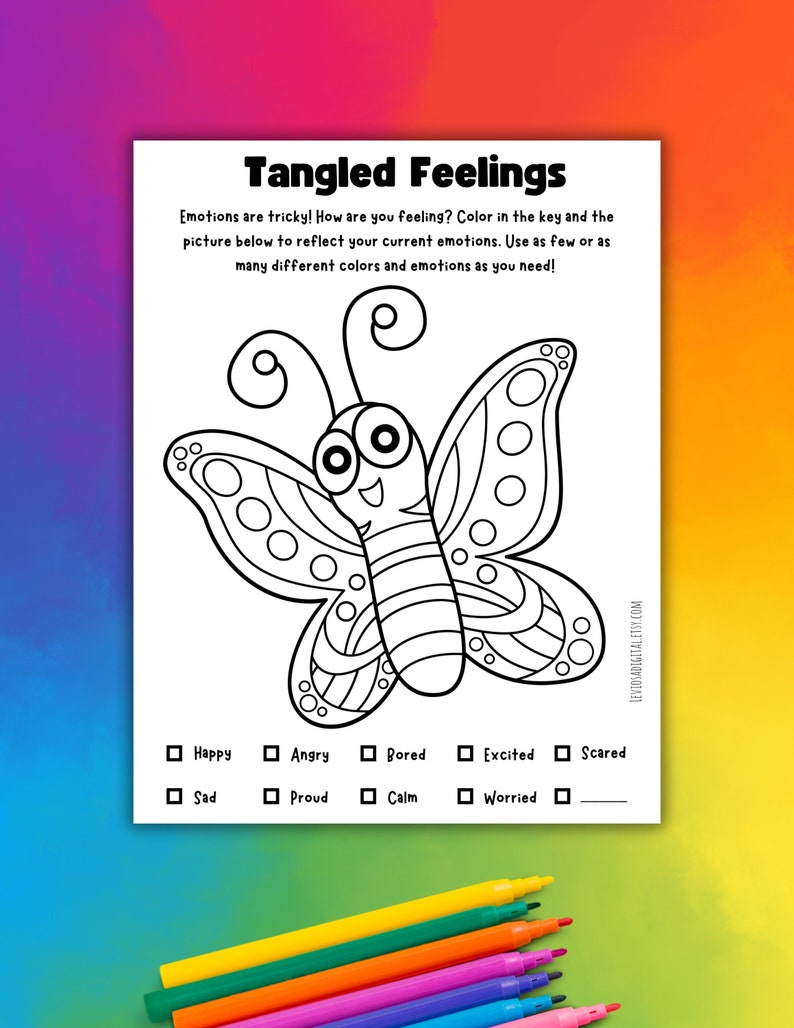 Kids Feelings Worksheet, Tangled Emotions Butterfly (PDF Printable) - Etsy