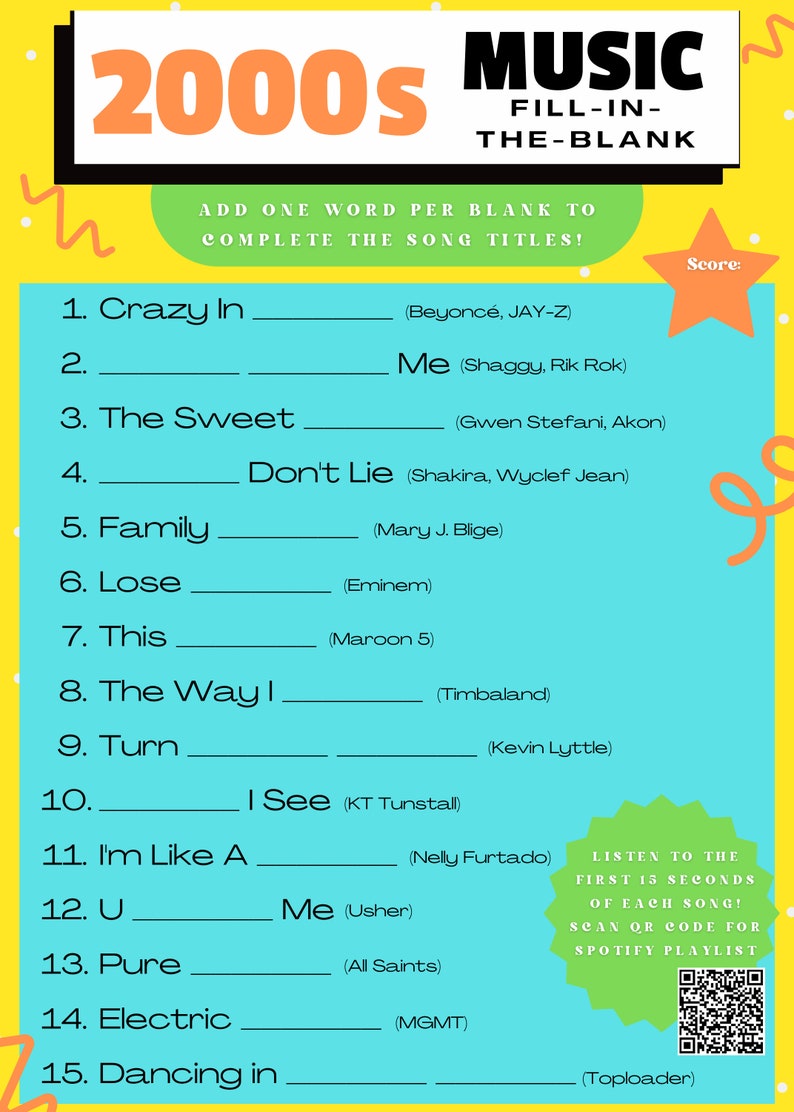 2000s Music Trivia Game! Baby Shower, Party Game, Birthday Party Game ...