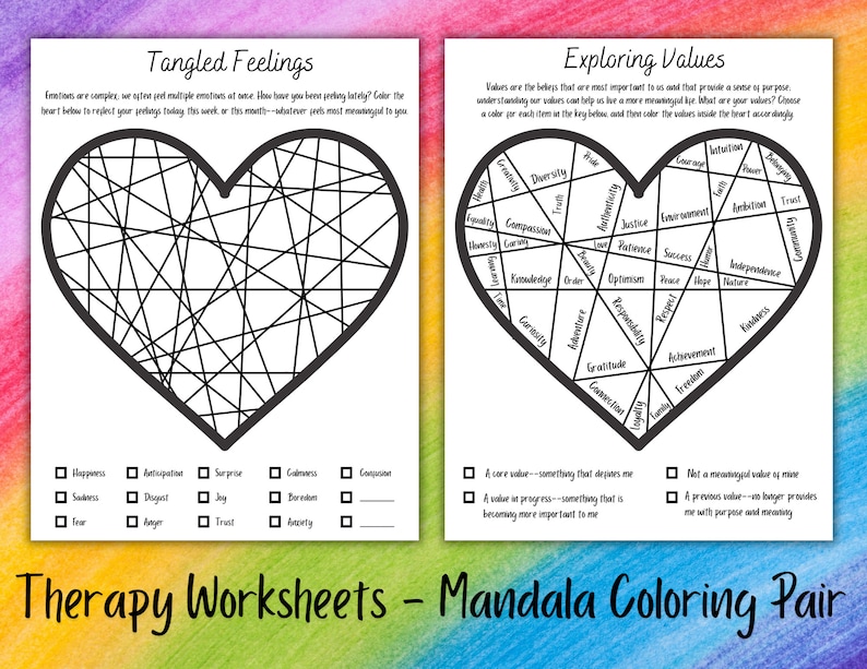 Values and Feelings Mandala Coloring Worksheet, Therapy Tool (PDF ...