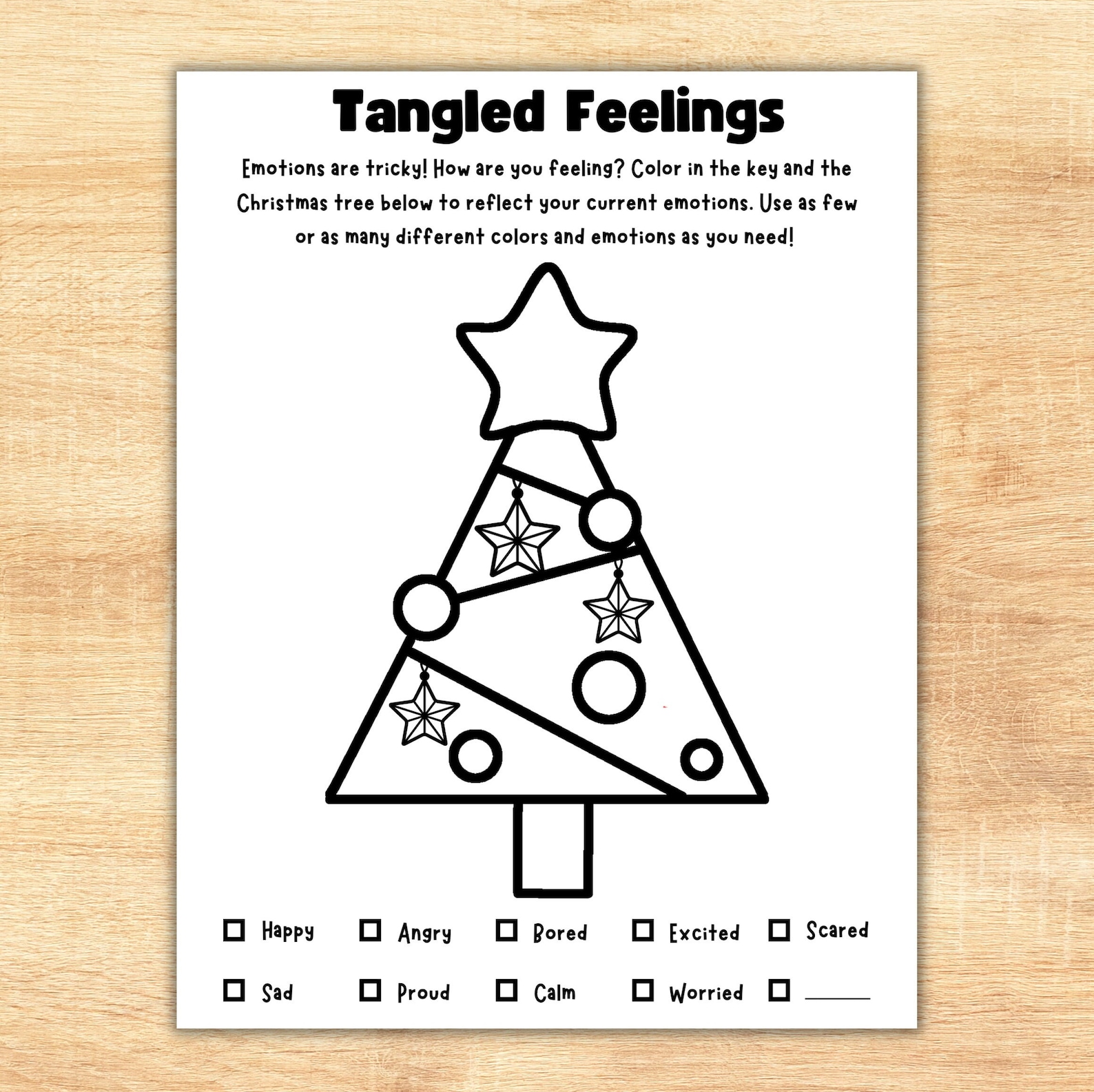 Kids Feelings Coloring Christmas Worksheet, Therapy Tool, Printable ...