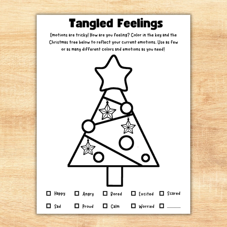 Kids Feelings Coloring Christmas Worksheet, Therapy Tool, Printable ...
