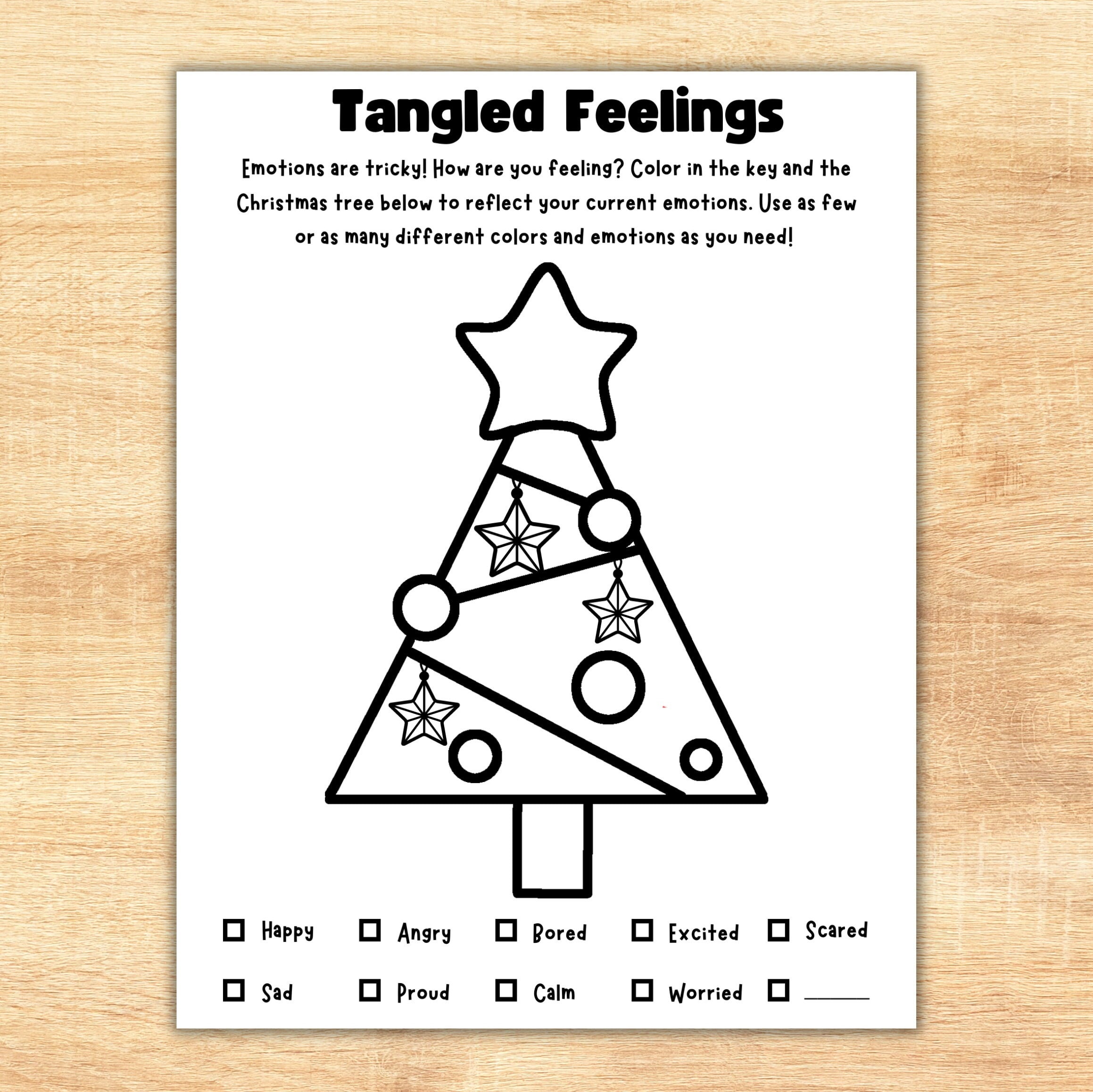 Kids Feelings Coloring Christmas Worksheet, Therapy Tool, Printable ...