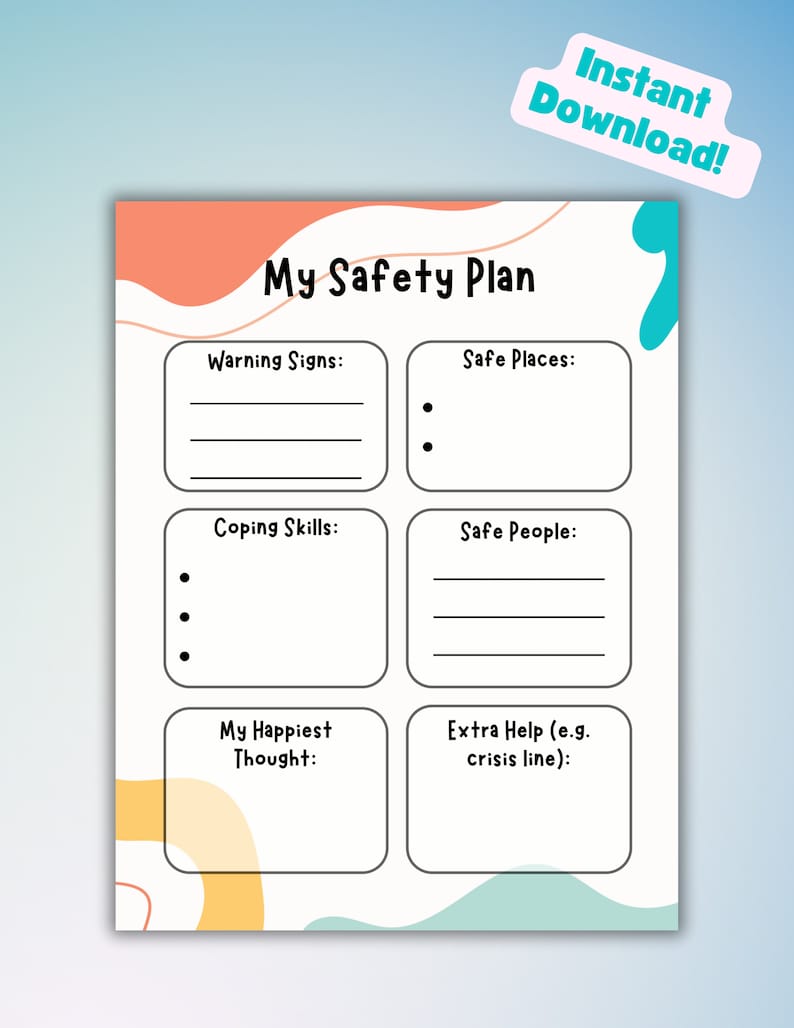 Kids Safety Plan Template, Crisis Intervention Worksheet (digital ...