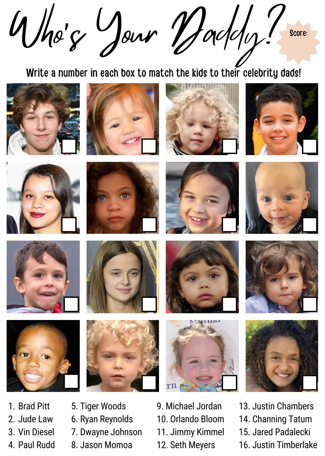 Celebrity Baby Match - Fun, Modern Baby Shower Game, Party Game, Who's ...