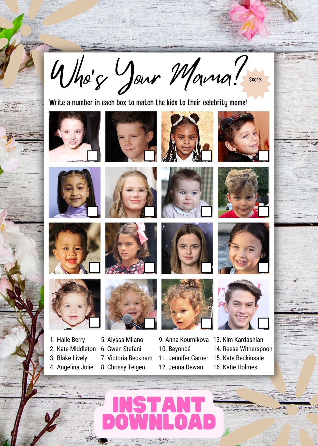 Celebrity Baby Game, Fun Baby Shower Game, Celebrity Baby Match ...