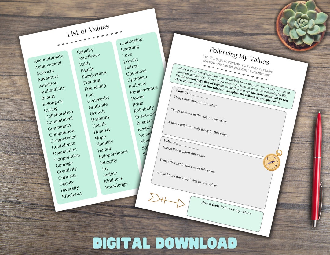 Values Therapy Worksheets, Counselling Guide, Anxiety Management ...
