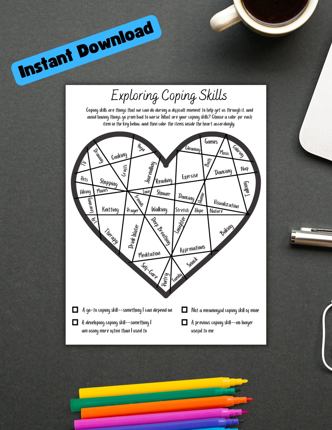 Coping Skills Mandala Coloring Worksheets, Therapy Tool (PDF Printable ...