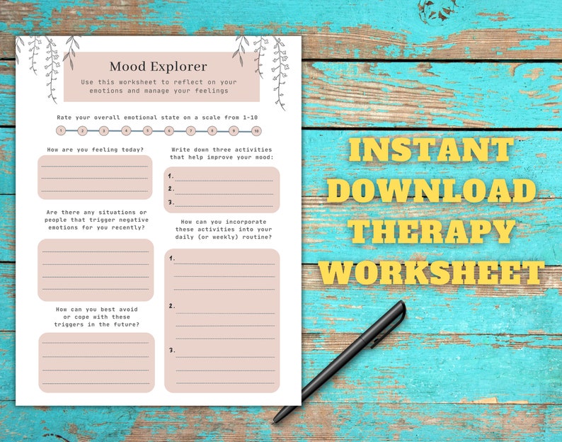 Mood Tracker Worksheet, Emotions Therapy, Mood Explorer (PDF Pattern ...