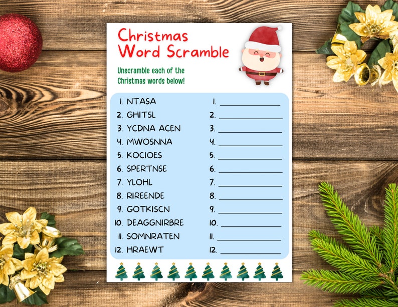 Christmas Word Scramble Game, Printable Activity (PDF Download) - Etsy