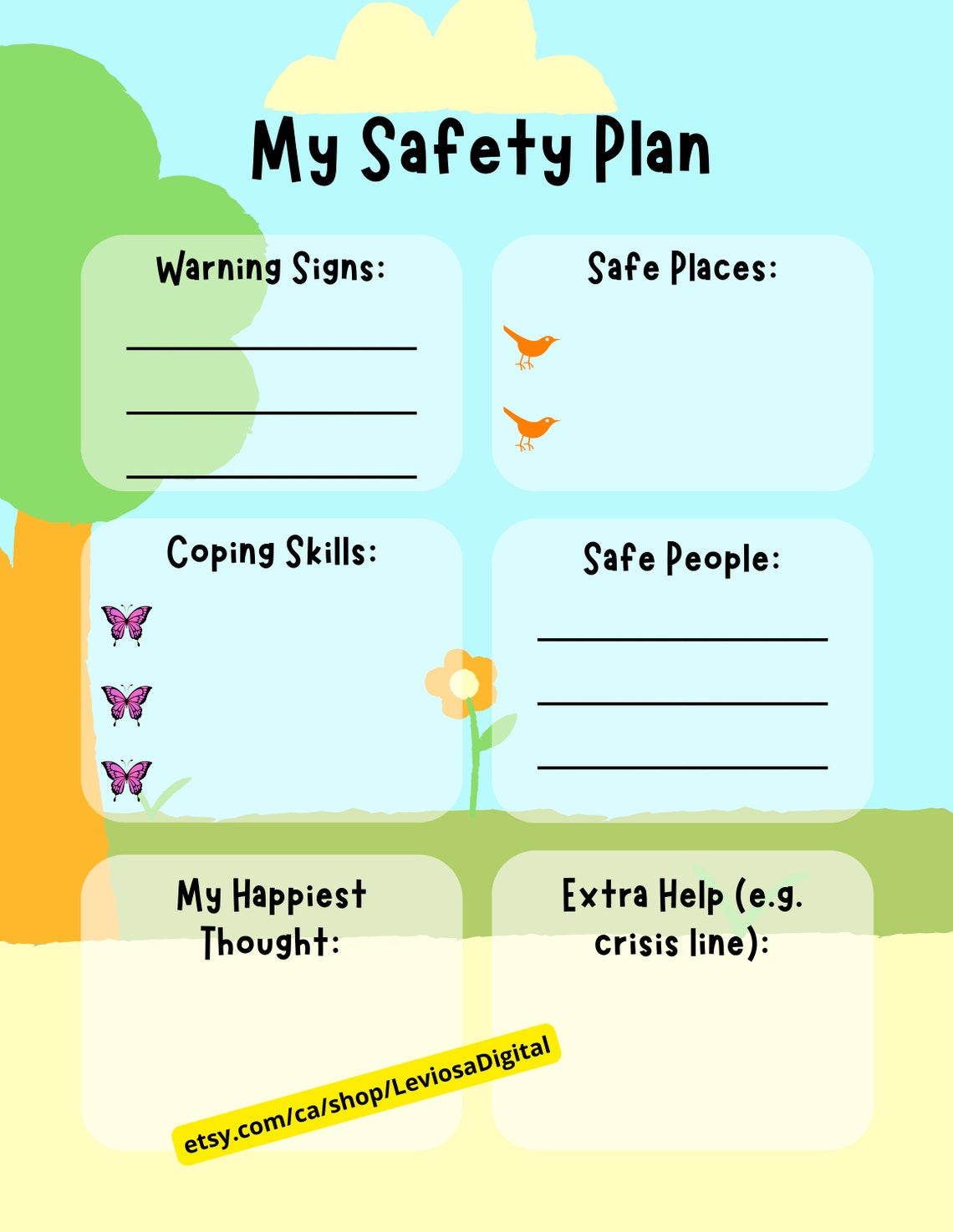 Safety Plan Template Pack Kids Youth, Digital Download, Crisis ...