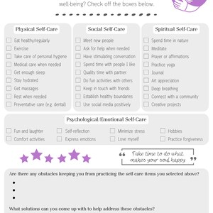Self-care Worksheet, Therapy Worksheet, Counselling Template, Positive ...