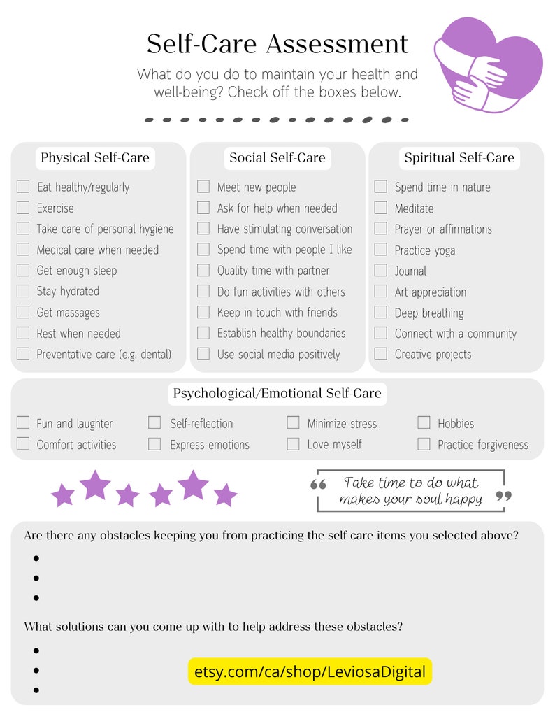 Self-care Worksheet, Therapy Worksheet, Counselling Template, Positive ...