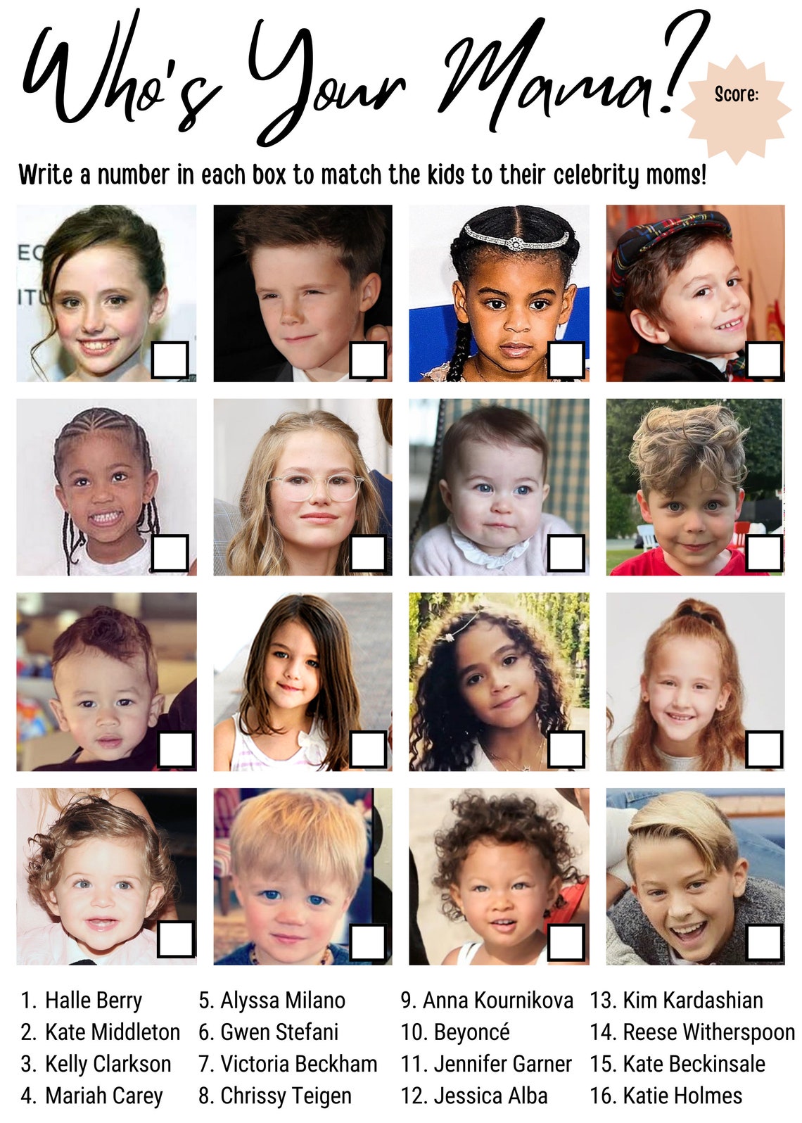 Celebrity Baby Shower Game Pair - Fun, Modern Baby Shower & Party Game ...