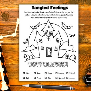 Feelings Coloring Worksheet Halloween, Therapy Tool, Printable ...