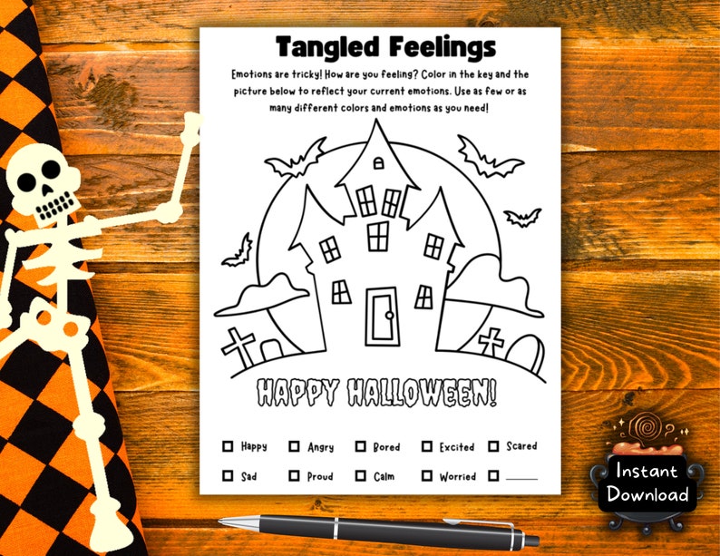 Feelings Coloring Worksheet Halloween, Therapy Tool, Printable ...