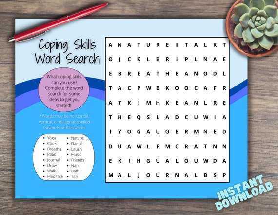 Coping Skills Word Search Coping Tools Therapy Tools - Etsy