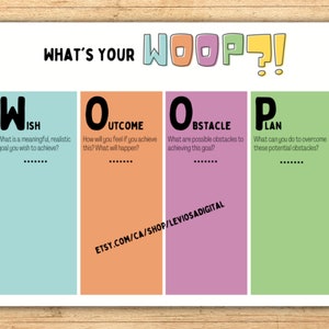Goals Worksheet, WOOP, Wish Outcome Obstacle Plan, Social-emotional ...