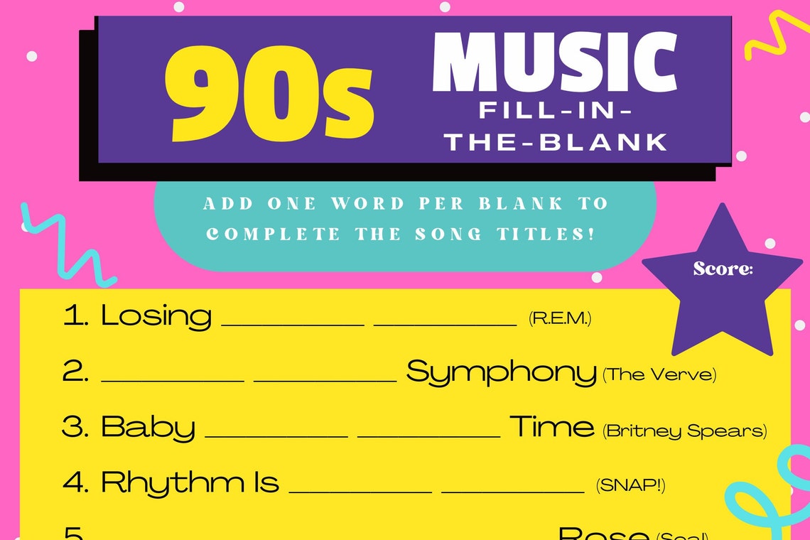90s Music Trivia Game! Fun Baby Shower, Party Game, Birthday Party Game ...