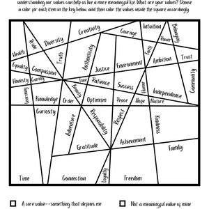 Values Coloring Worksheet, Therapy Tool, Self-help Resource, Printable ...