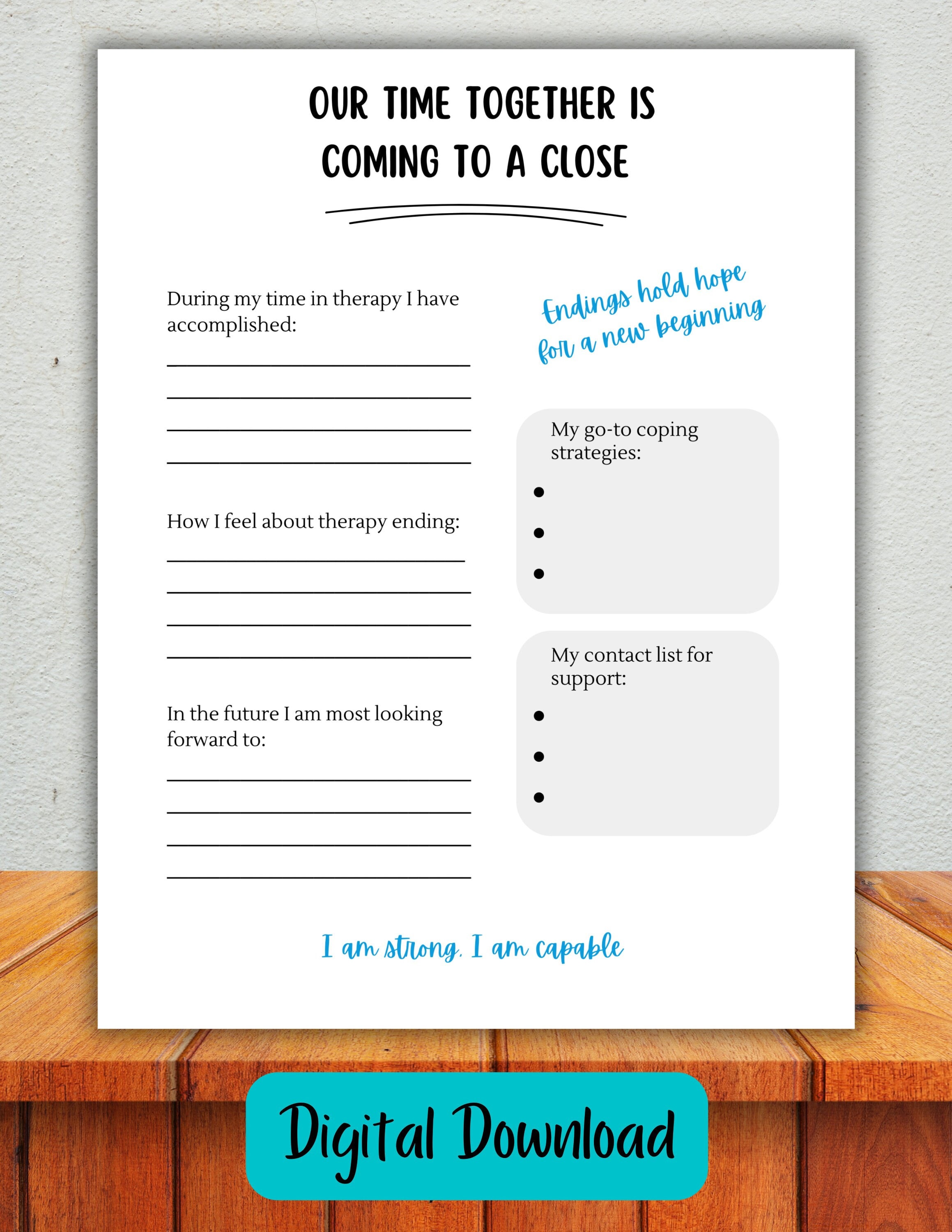 Therapy Termination Worksheet, Instant Download, Counselling Template ...