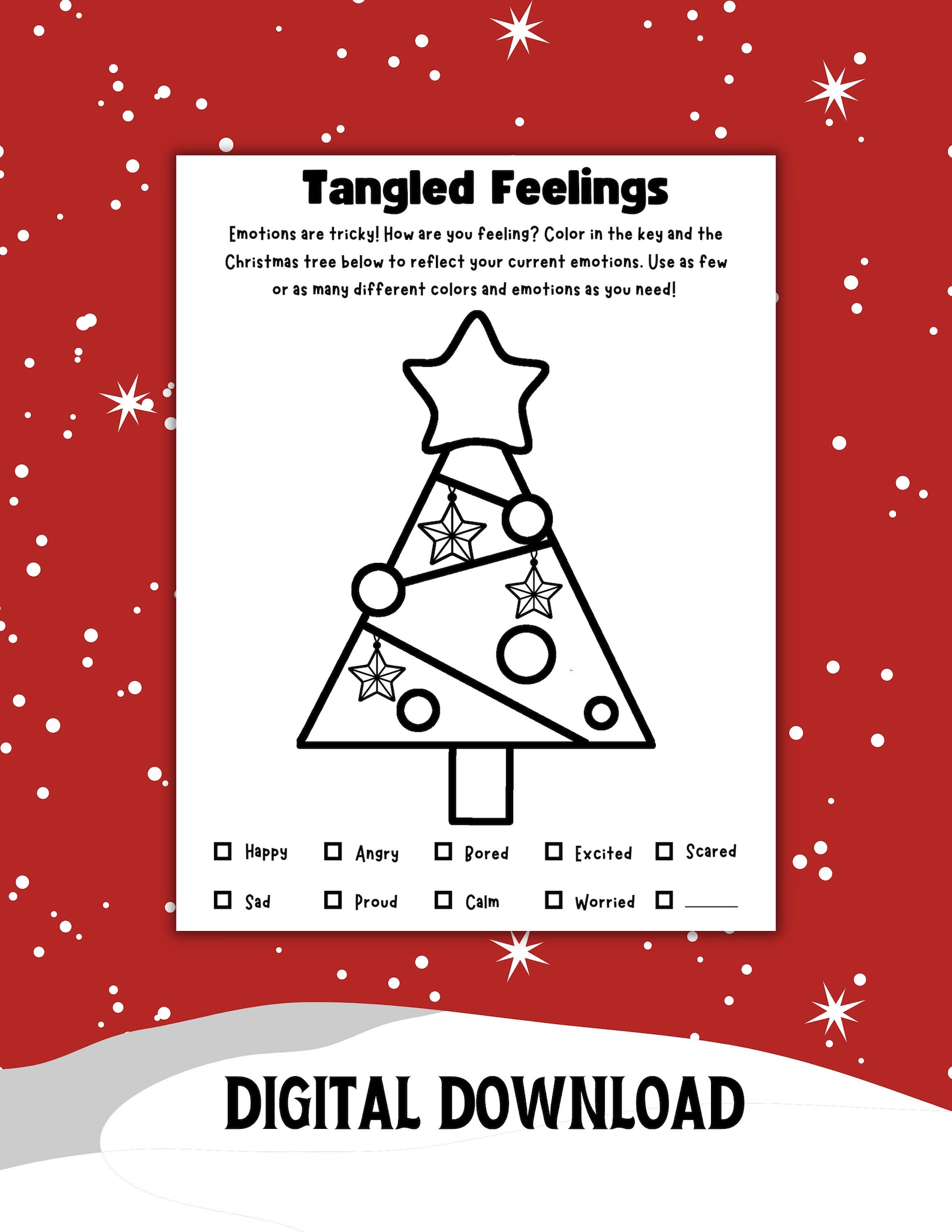 Kids Feelings Coloring Christmas Worksheet, Therapy Tool, Printable ...
