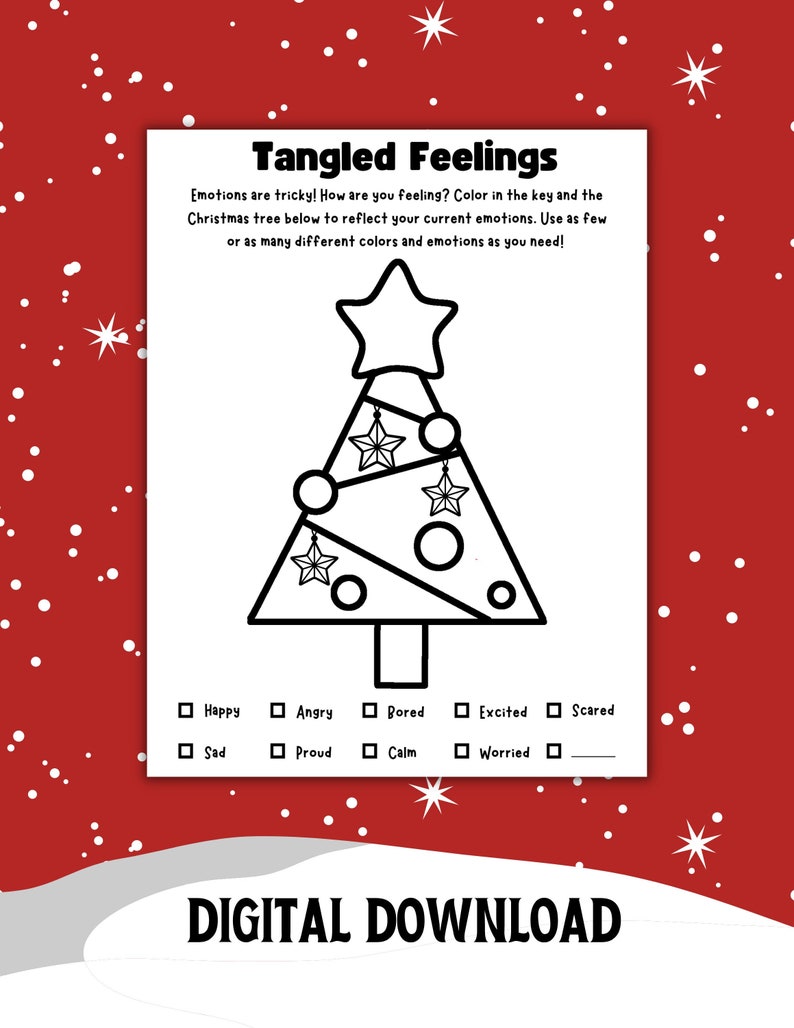Kids Feelings Coloring Christmas Worksheet, Therapy Tool, Printable ...