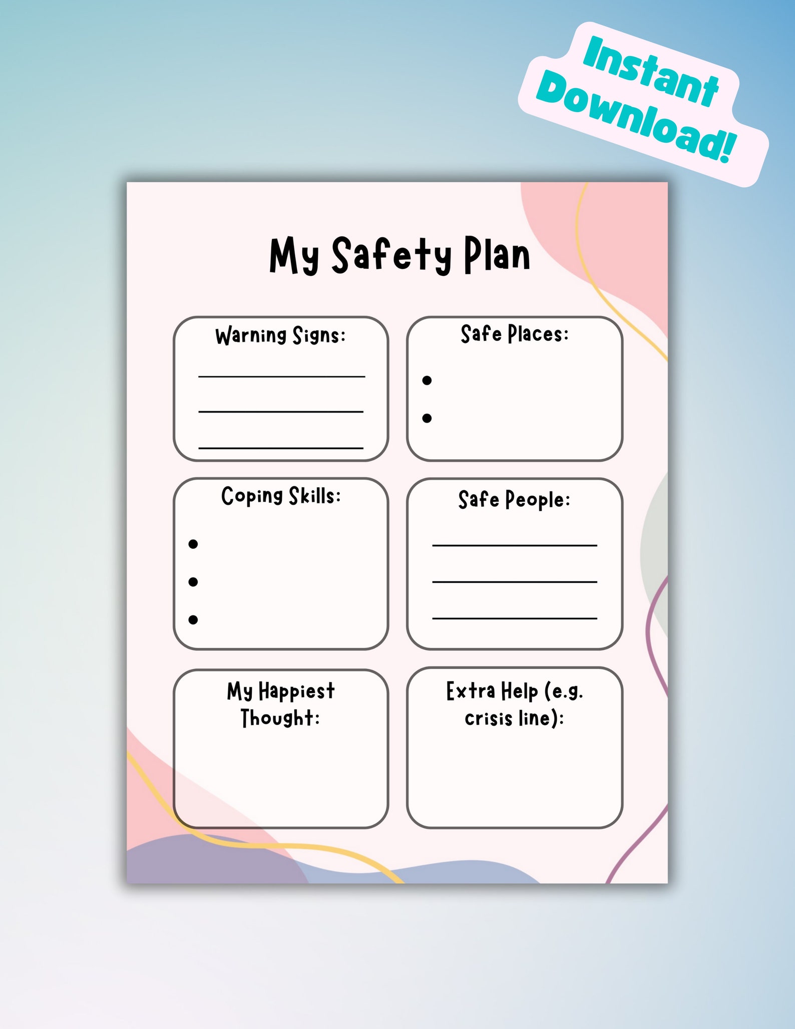 Kids Safety Plan Template, Crisis Intervention Worksheet (digital ...