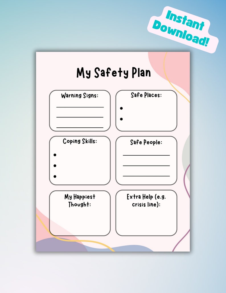 Safety Plan Template for Kids and Youth, Digital Download, Crisis ...