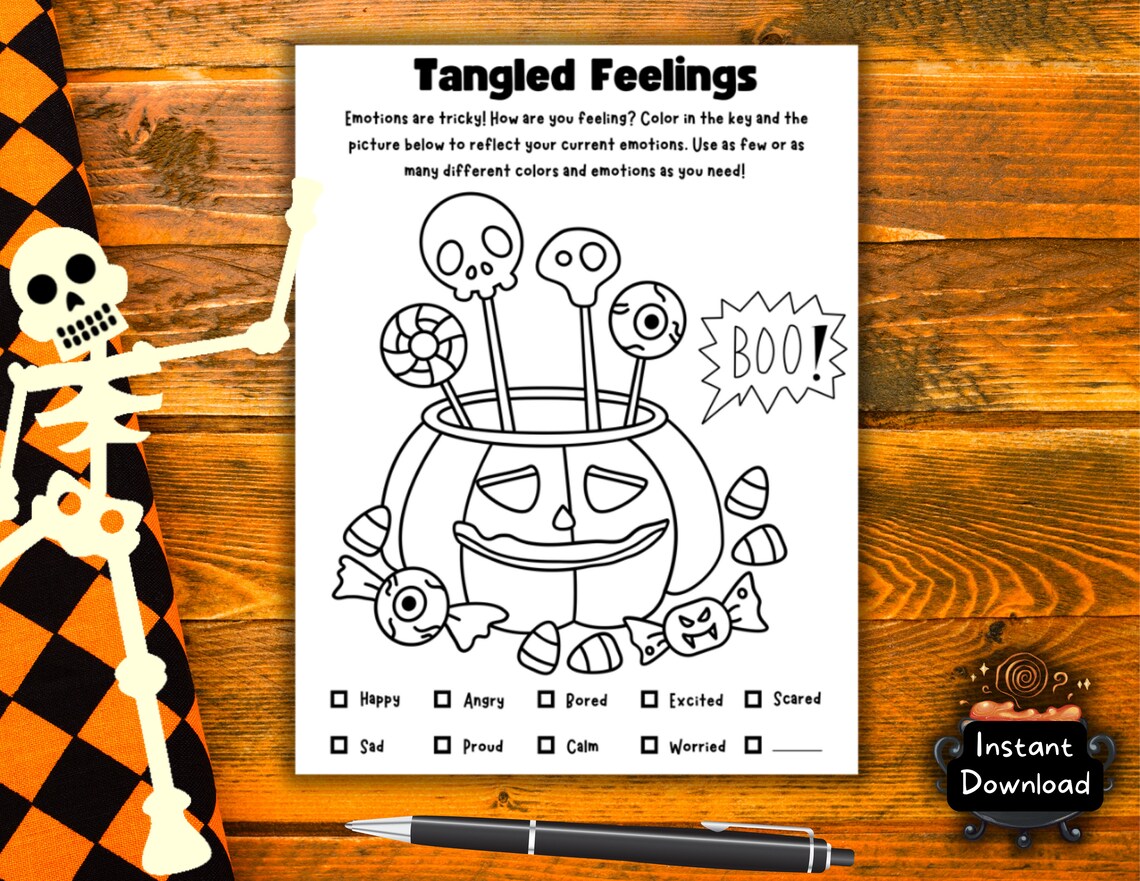 Feelings Coloring Worksheet Halloween, Therapy Tool, Printable ...