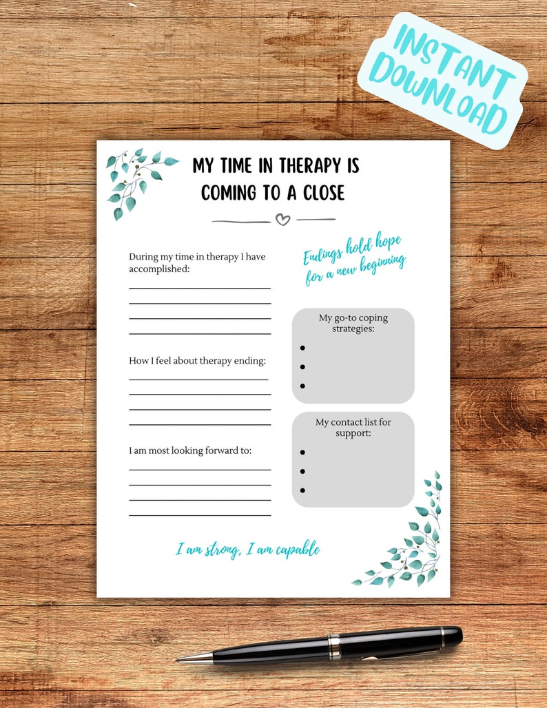 Therapy Termination Worksheet, Instant Download, Counselling Template ...