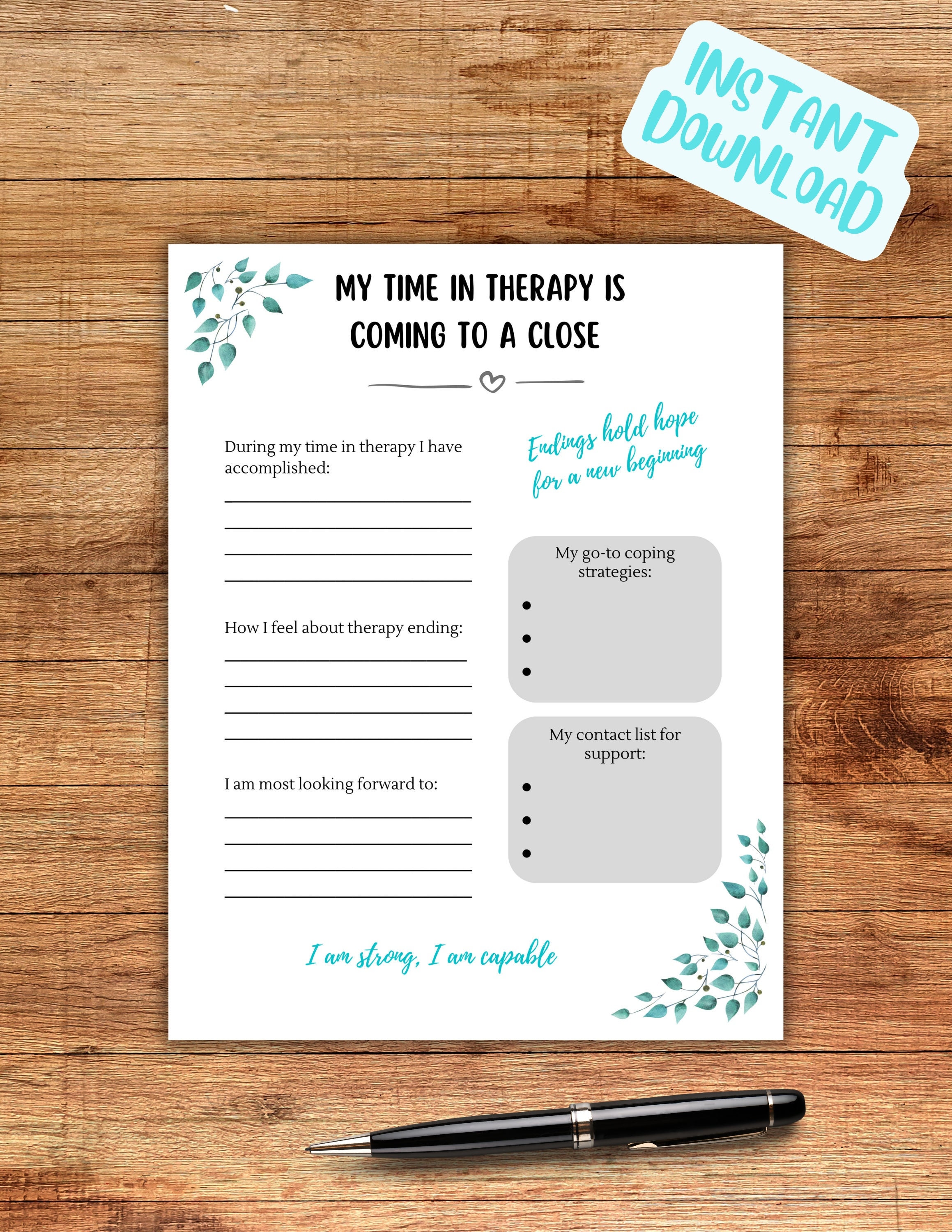 Therapy Termination Worksheet, Instant Download, Counselling Template ...