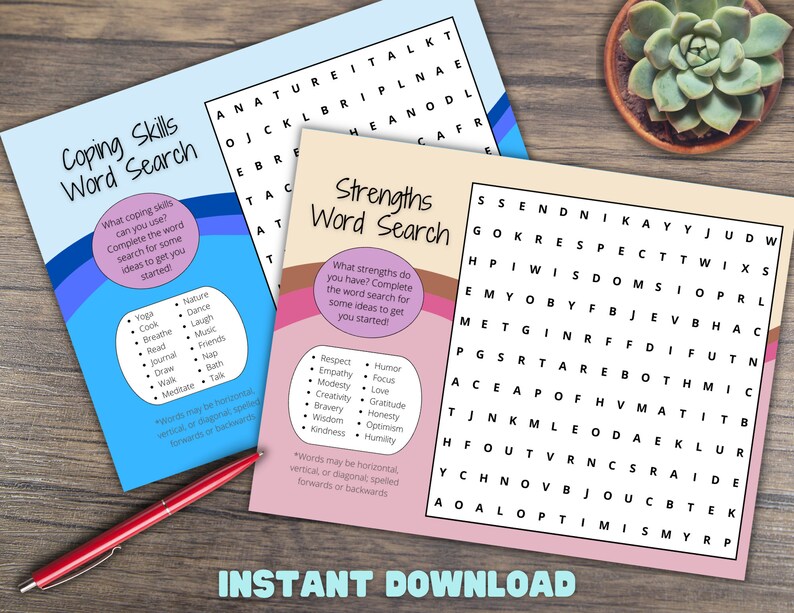 Strengths and Coping Skills Word Search Therapy Tools - Etsy