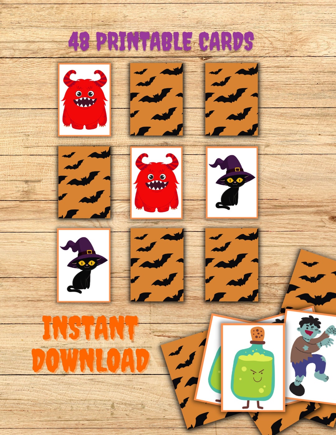 Halloween Matching Card Game Kids and Toddlers, Instant Download ...