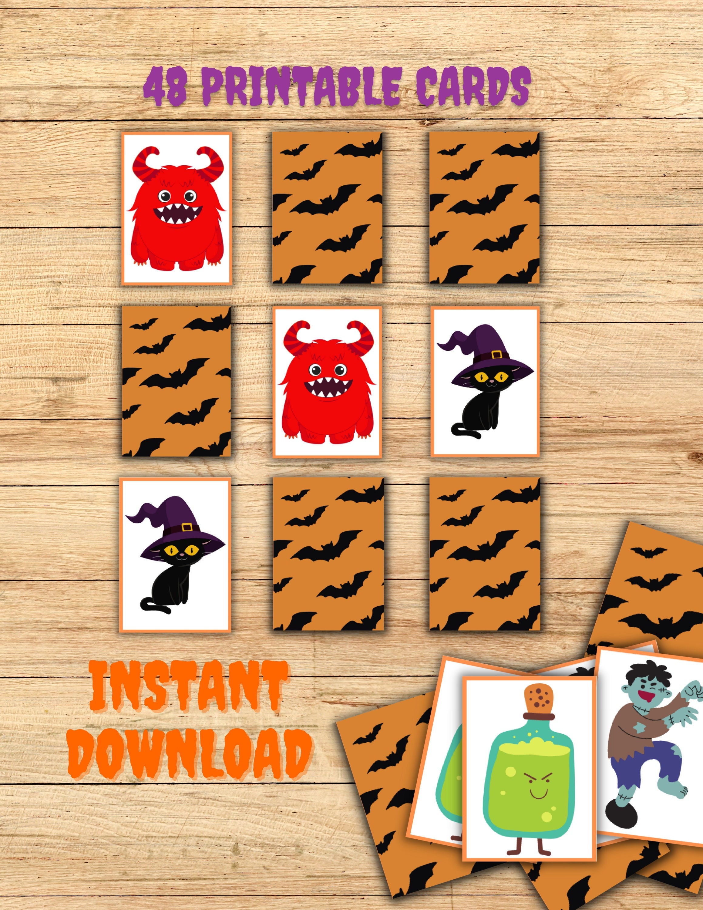 Halloween Matching Card Game Kids and Toddlers, Instant Download ...