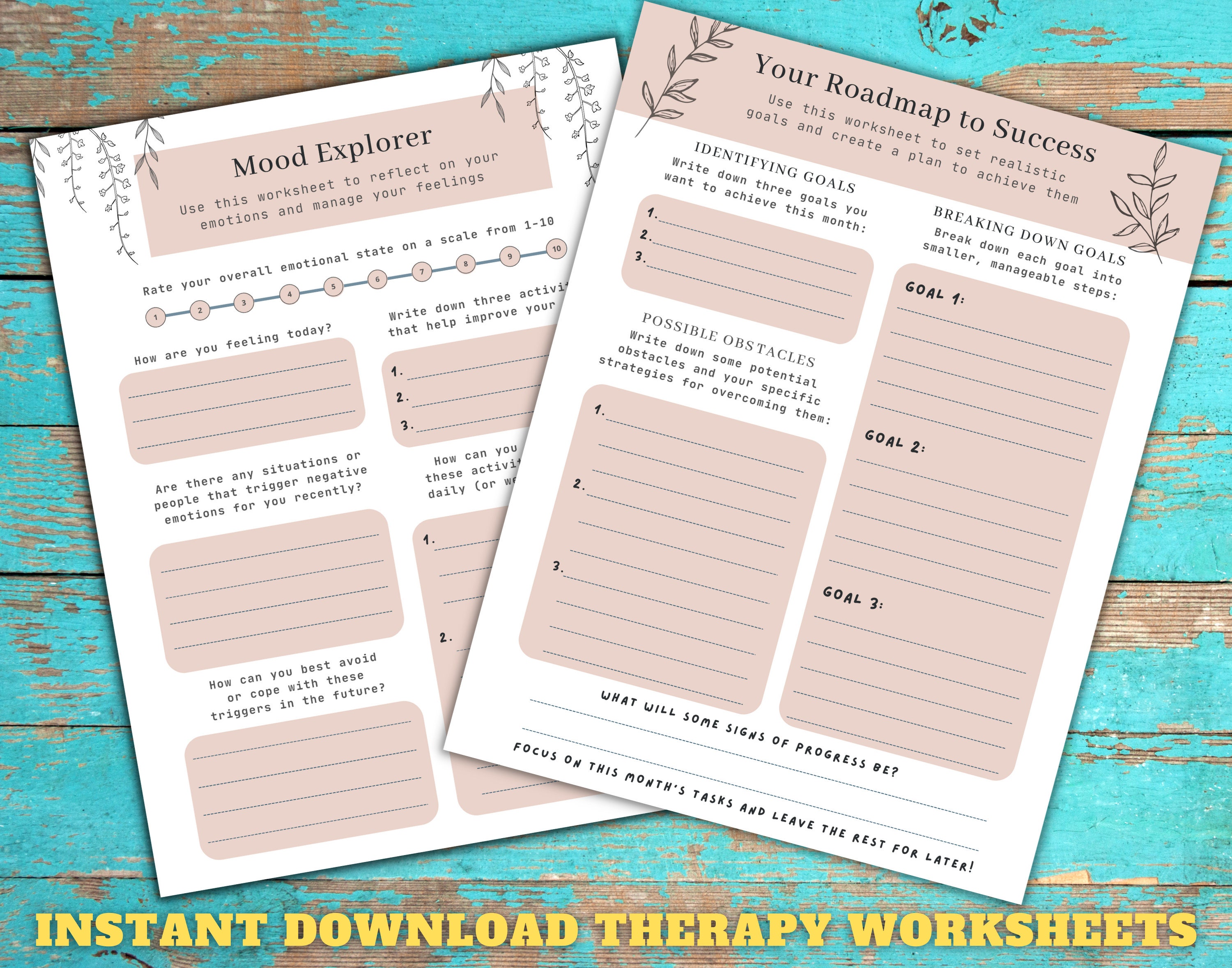 Therapy Worksheet Bundle, Mood Tracker, Goals Therapy, School ...