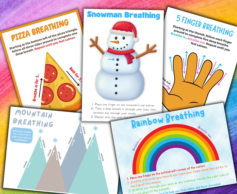 Breathing Exercise Mindfulness Cards for Kids, Child Emotions, Calming ...