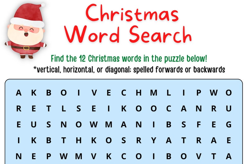 Christmas Word Search Game, Printable Kids Activity (PDF Download) - Etsy