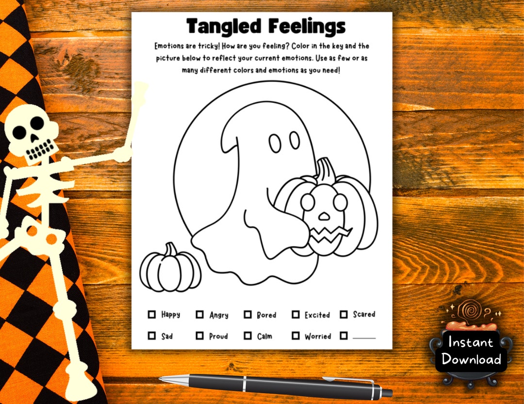Halloween Feelings Coloring Worksheet, Therapy Tool (printable) - Etsy
