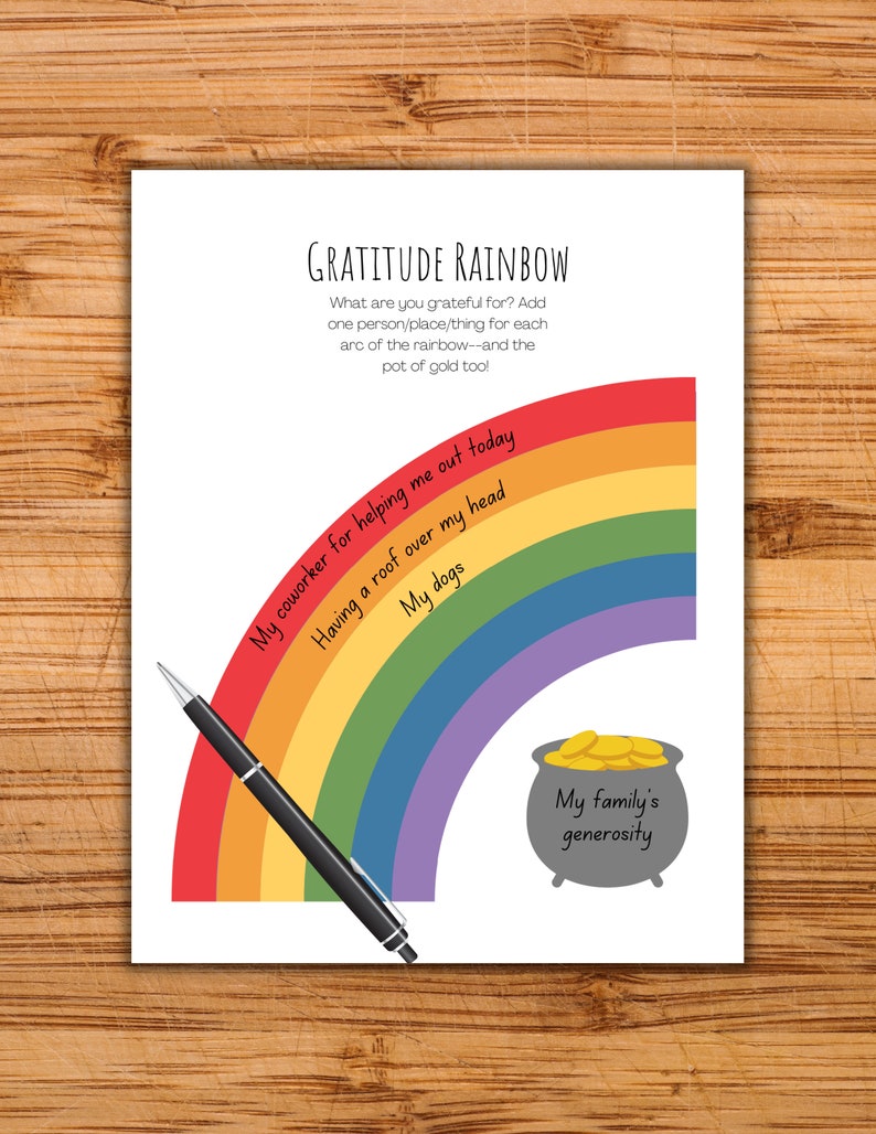 Gratitude Rainbow Worksheet, Weekly Journal for Kids (digital Download ...