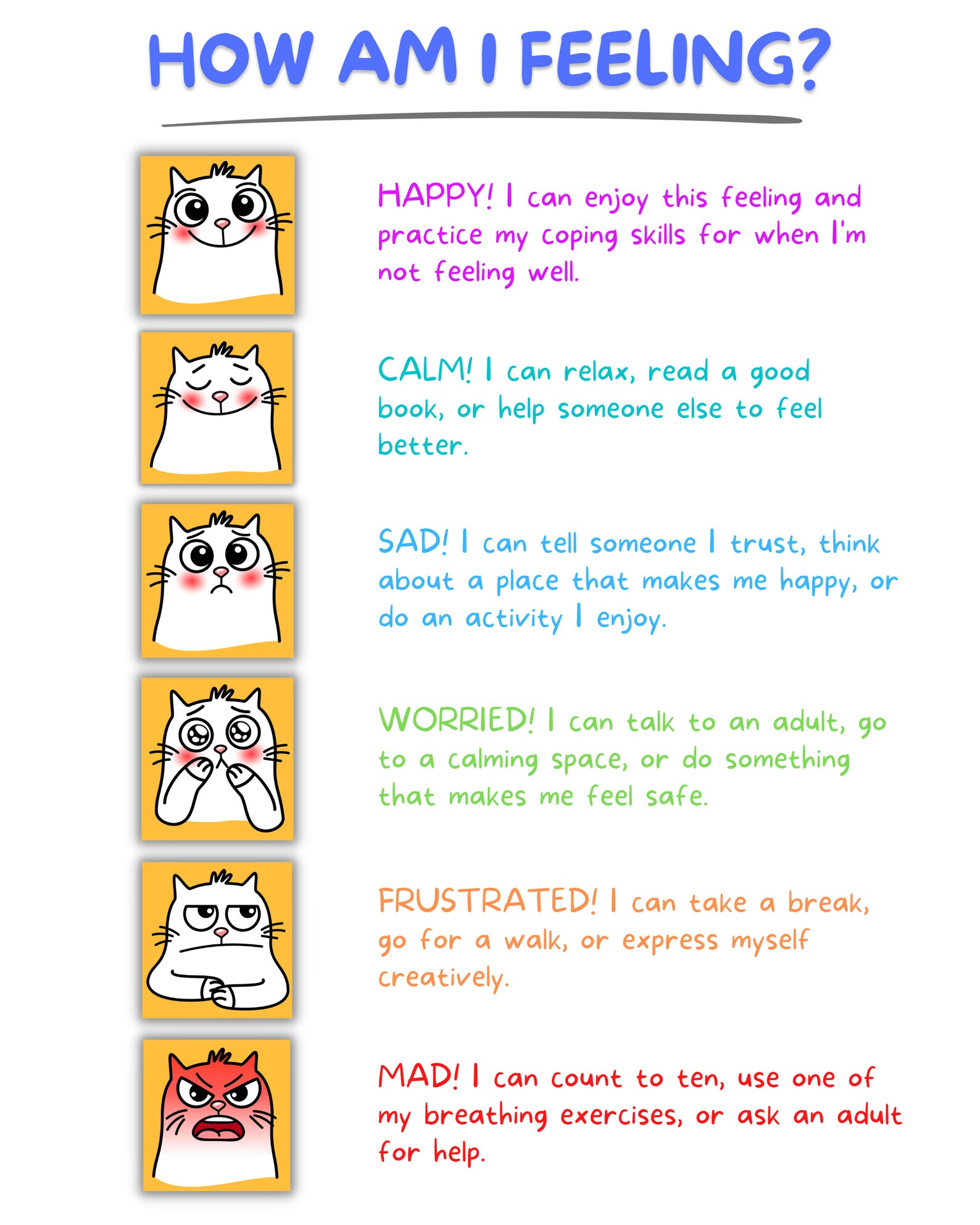 Emotion Coping Cards and Poster for Young Kids, Emotional Learning ...
