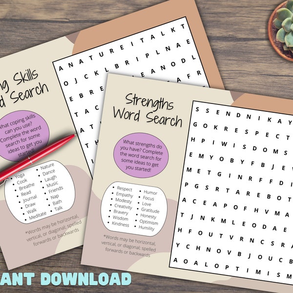 Coping Skills Word Search - Etsy
