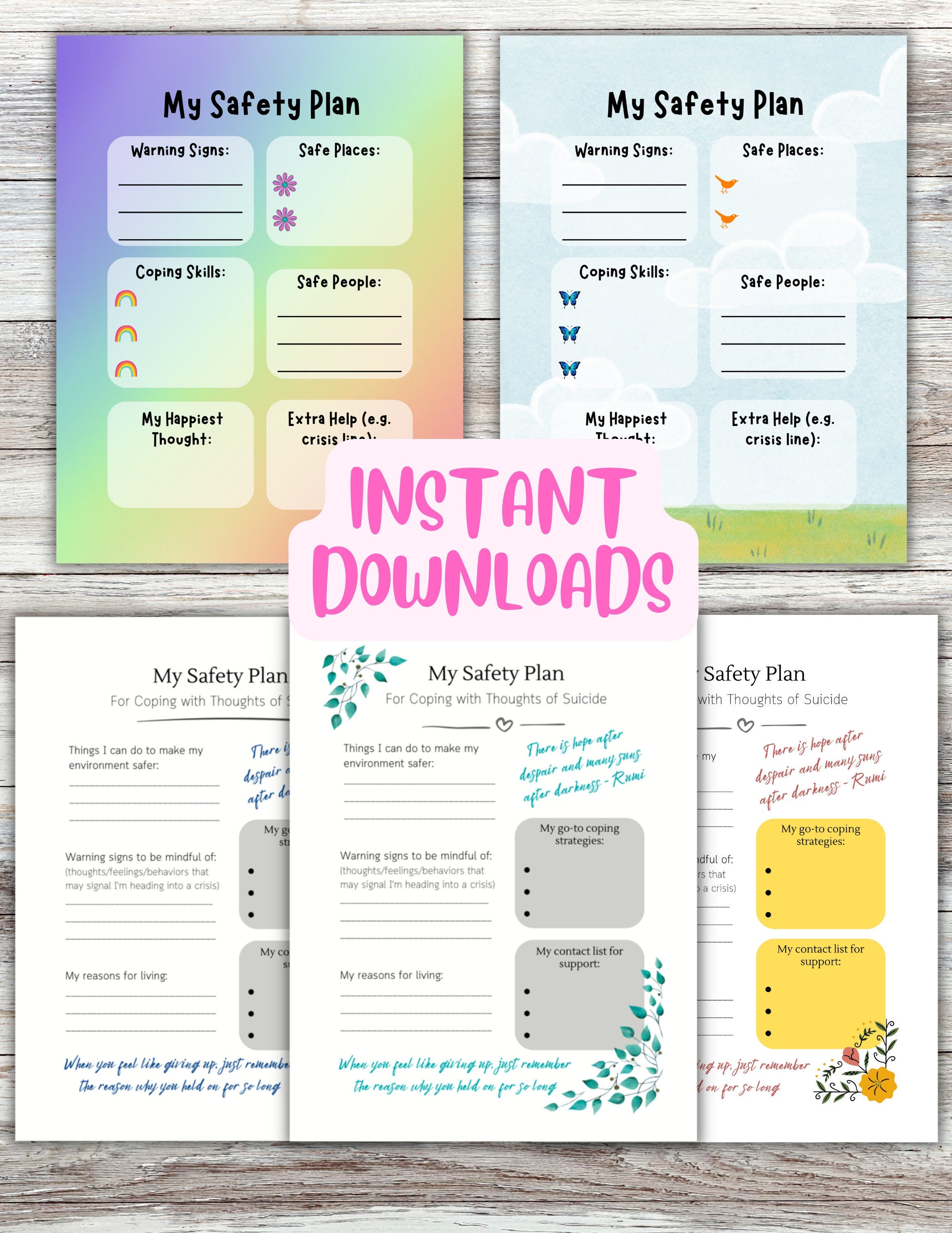 Safety Plan 5 Pack Instant Download Crisis Safety Plan Crisis ...