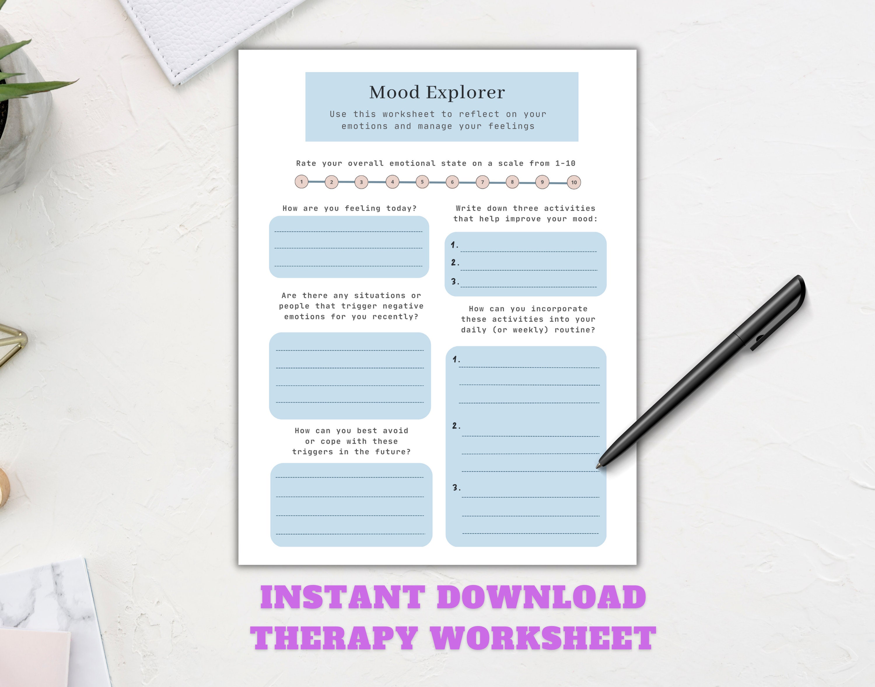 Mood Tracking Therapy Worksheet, Therapy Tool, Emotions Therapy, School ...