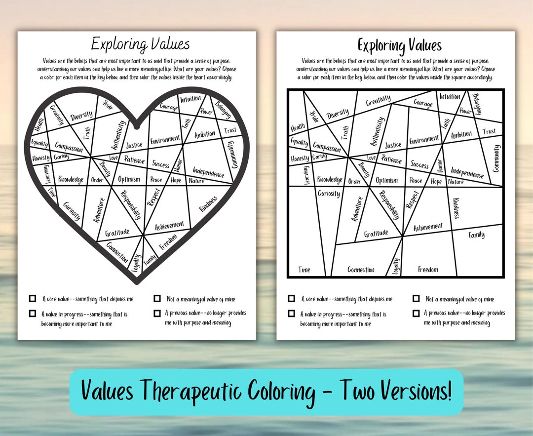 Values Coloring Worksheets, Therapy Tool, Self-help Resource, Printable ...