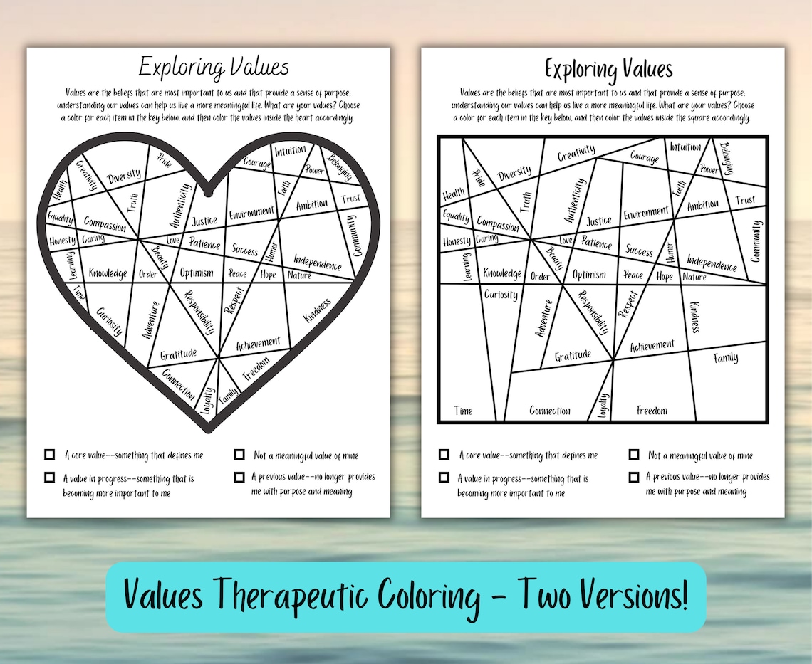 Values Coloring Worksheets, Therapy Tool, Self-help Resource, Printable ...