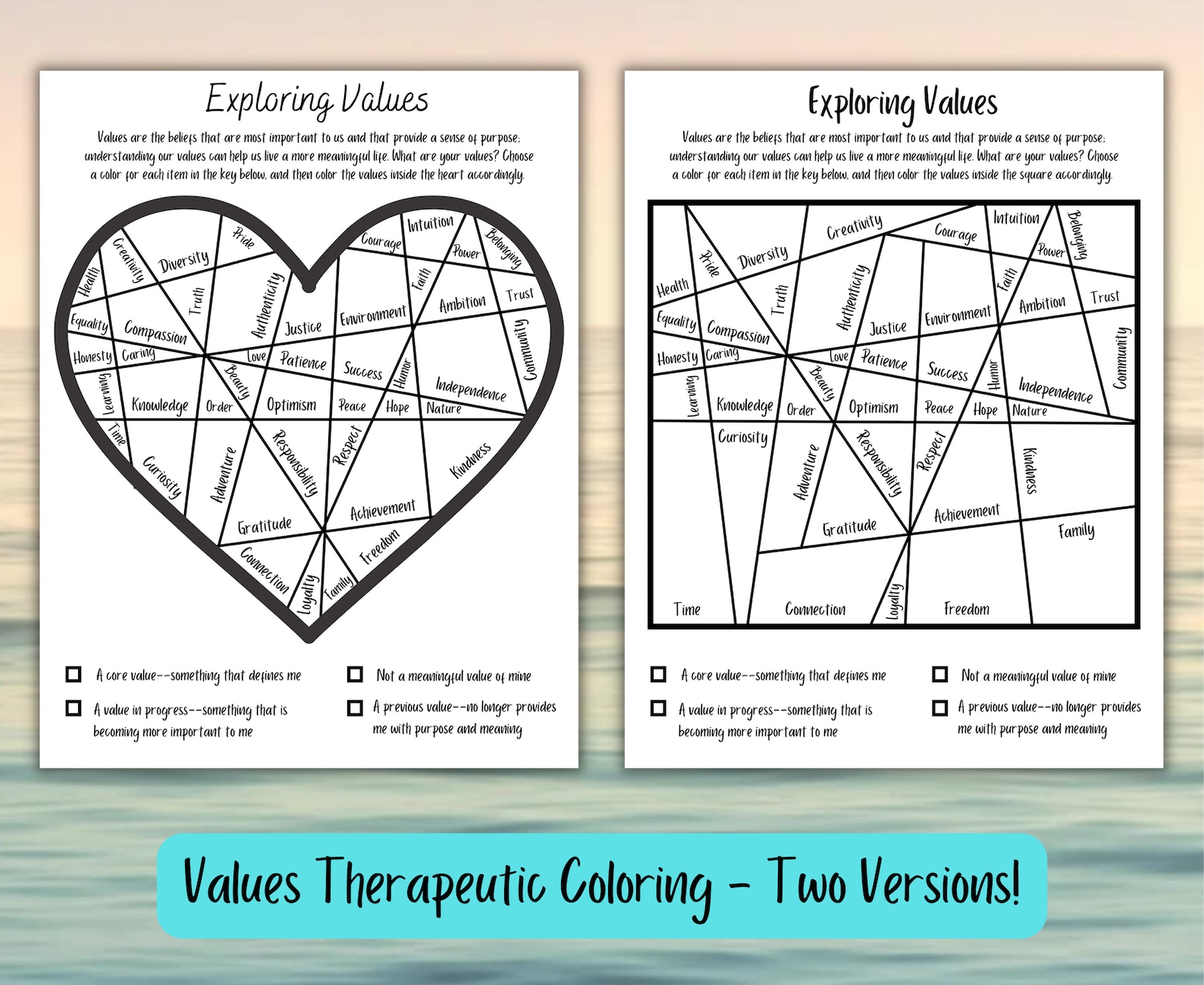 Values Coloring Worksheets, Therapy Tool, Self-help Resource, Printable ...