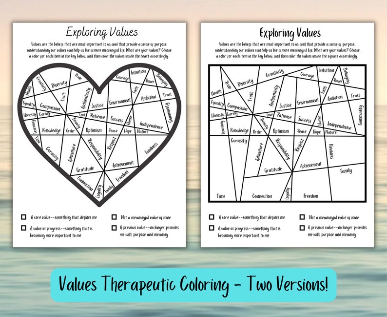 Values Coloring Worksheets, Therapy Tool, Self-help Resource, Printable ...